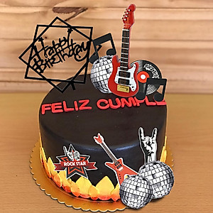 Guitar Cake Toppers Music Theme Birthday Cake Toppers Electric Guitar Model Rock And RollCake Decorations For Rockstar Theme Party Guitar Party Bass Party Supplies (Red)