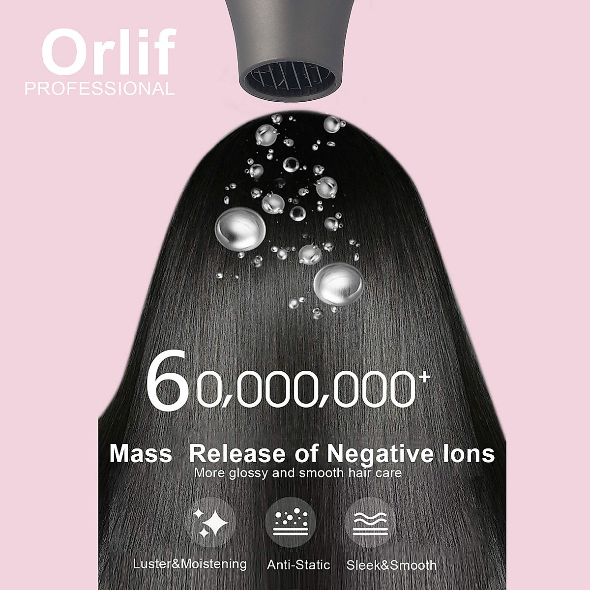 Orlif 1875W Hair Dryer，Ionic Fast Dry Noiseless Hair Blow Dryer with AC Motor，Professional Salon Hair Dryers with Diffuser，Concentrator，2 Speed and 3 Heat Settings，Cool Shot Button，Gray