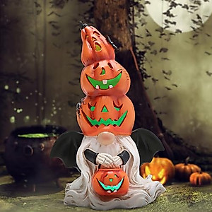 Hodao Mystical Stacked Pumpkin Gnomes Collectibles - Orange Halloween Decor for Home Fall Indoor
