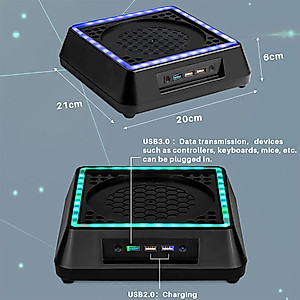 Cooling Fan for Xbox Series X, Xbox Series X Cooling Fan with 3 Levels Adjustable Speed Cooling Fan System, Low Noise, Extra 3 USB Port, Xbox Series X Cooling Station with 6 Colors RGB LED Light