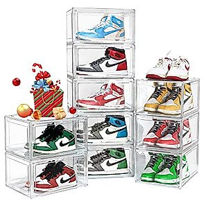 DAYOOH Shoe Boxes Clear Plastic Stackable Clear Sneaker Acrylic Sneaker Display Case Magnetic Shoe Organizer Containers with Lids Caja De Zapatos Transparente - 10Pack Size 15