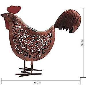 JFRISING Solar Metal Scroll Rooster Garden Sculpture, 3 D Rooster Statue Lantern Lights Table Outdoor Solar Light Art Decor & Ornament for Patio Courtyard for Harvest Thanksgiving Halloween Christmas