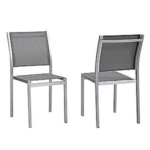 Modway Shore Outdoor Patio Aluminum Set of 2 Side Chair in Silver Gray
