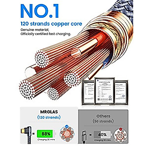 USB C Cable 3.2A 2-Pack [90°, Gold-Plated] 6.6+6.6FT MRGLAS Type C Charger Fast Charging Cable Right Angle Nylon Braided USB A to USB C Charging Cable Compatible with Galaxy S10 S9 Plus S21 Note 10 LG