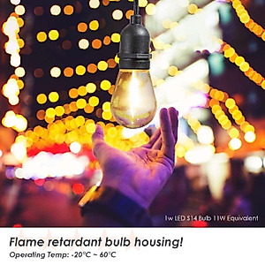 Jslinter 24-Pack LED 1W String Light Bulbs, S14 Plastic Shatterproof Edison Vintage Style Replacement 1 Watt Outdoor 2200K, Waterproof, Warm White Equivalent to 11w, e26 Base