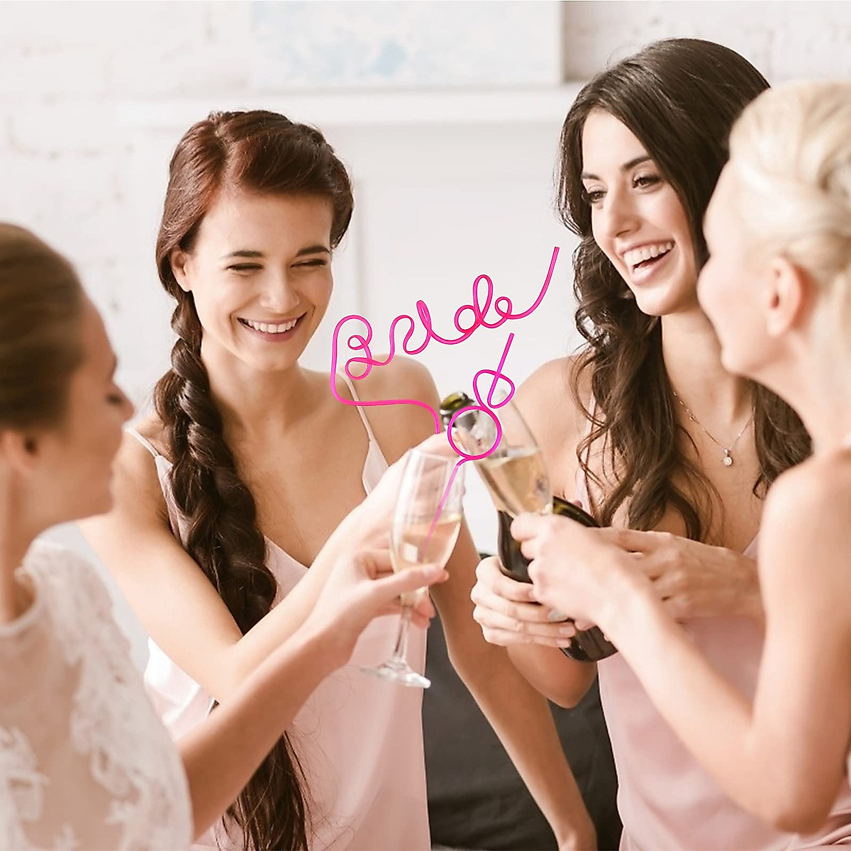 Large Bride Straw Bachelorette Party Decorations 11PCS Plastic Smoothie Straws Diamond Ring Straws Bride to Be Gift for Bridal Shower Wedding Engagement Supplies Pink