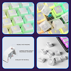 LexonElec Pudding Keycaps,Double Shot PBT Keycap Set with Translucent Layer for DIY RGB LED Backlit Gaming Mechanical Keyboards,Full 108 Key Set,OEM Profile,US Layout(White)