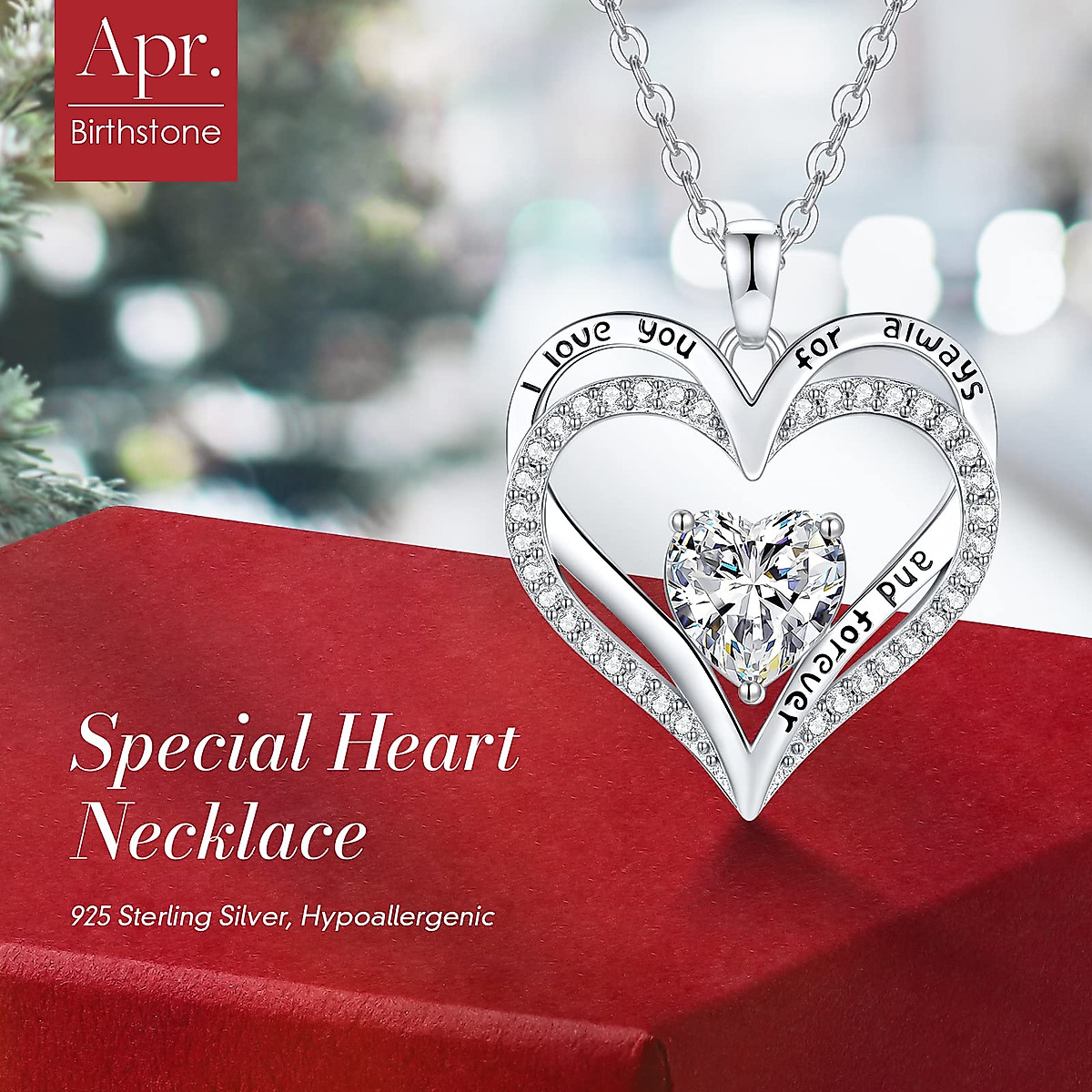 CDE Necklaces for Women,925 Sterling Silver Forever Love Heart Pendant Necklace,Birthday Ideal Jewelry Gift for Wife Mother Her