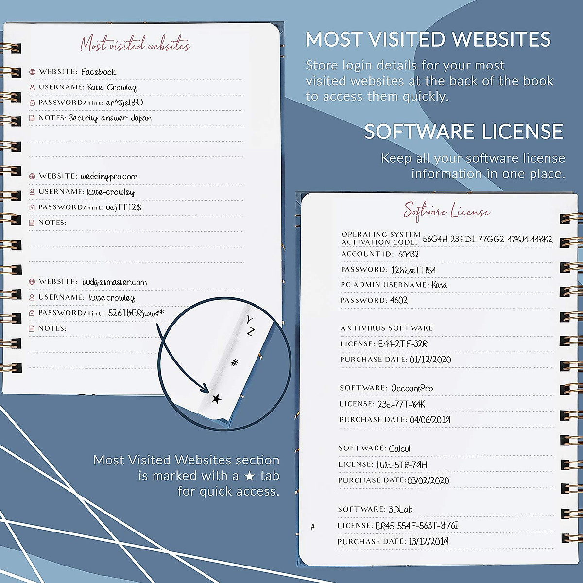 PLANBERRY Password Book Premium – Alphabetized Internet Address Organizer with A-Z Tabs – Website & Computer Password Keeper with Alphabetical Tabs – 6.2x7.7″, Hardcover (Ocean Depths)