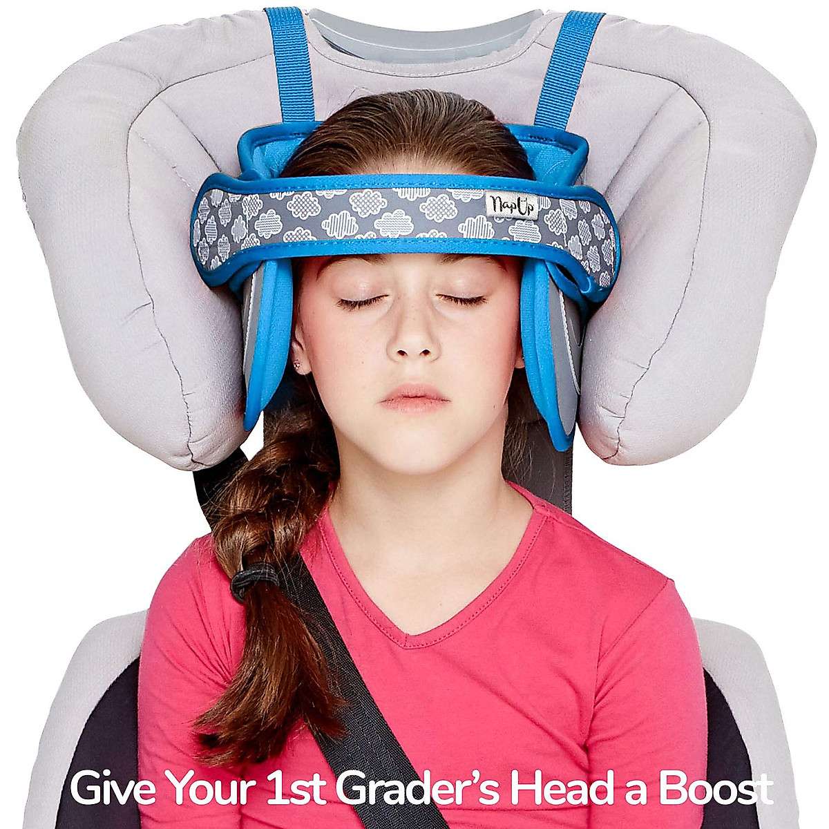 NAPUP Kids Head Holder for Car Seat – Adjustable Polyester Carseat Head Support for Toddler (Light Blue)