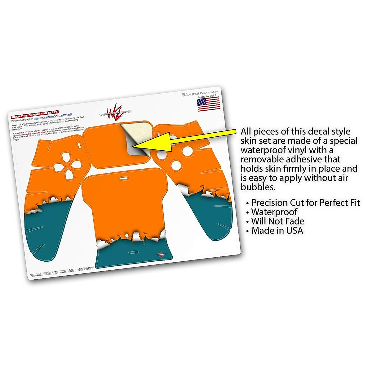 WraptorSkinz Skin Wrap compatible with Sony PS5 DualSense Controller Ripped Colors Orange Seafoam Green (CONTROLLER NOT INCLUDED)