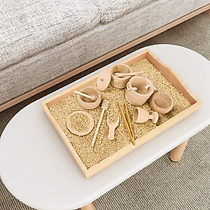 MONT PLEASANT Montessori Toys Sensory Bin Toys for 1 Year Old Toddlers, 11pcs Wooden Waldorf Toys Wooden Scoops and Tongs for Transfer Work and Fine Motor Skills Development