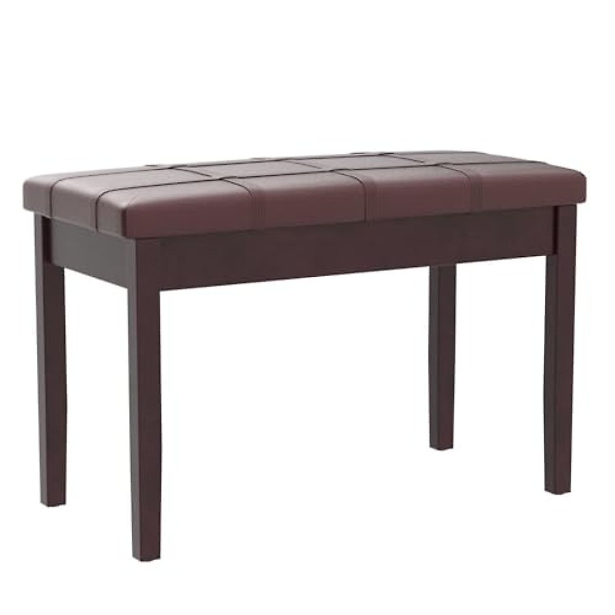 GOFLAME Piano Bench with Padded Cushion and Music Storage, Comfortable Double Duet Seat with PU Leather and Wooden Legs, Perfect for Professional or Home Use (Brown)
