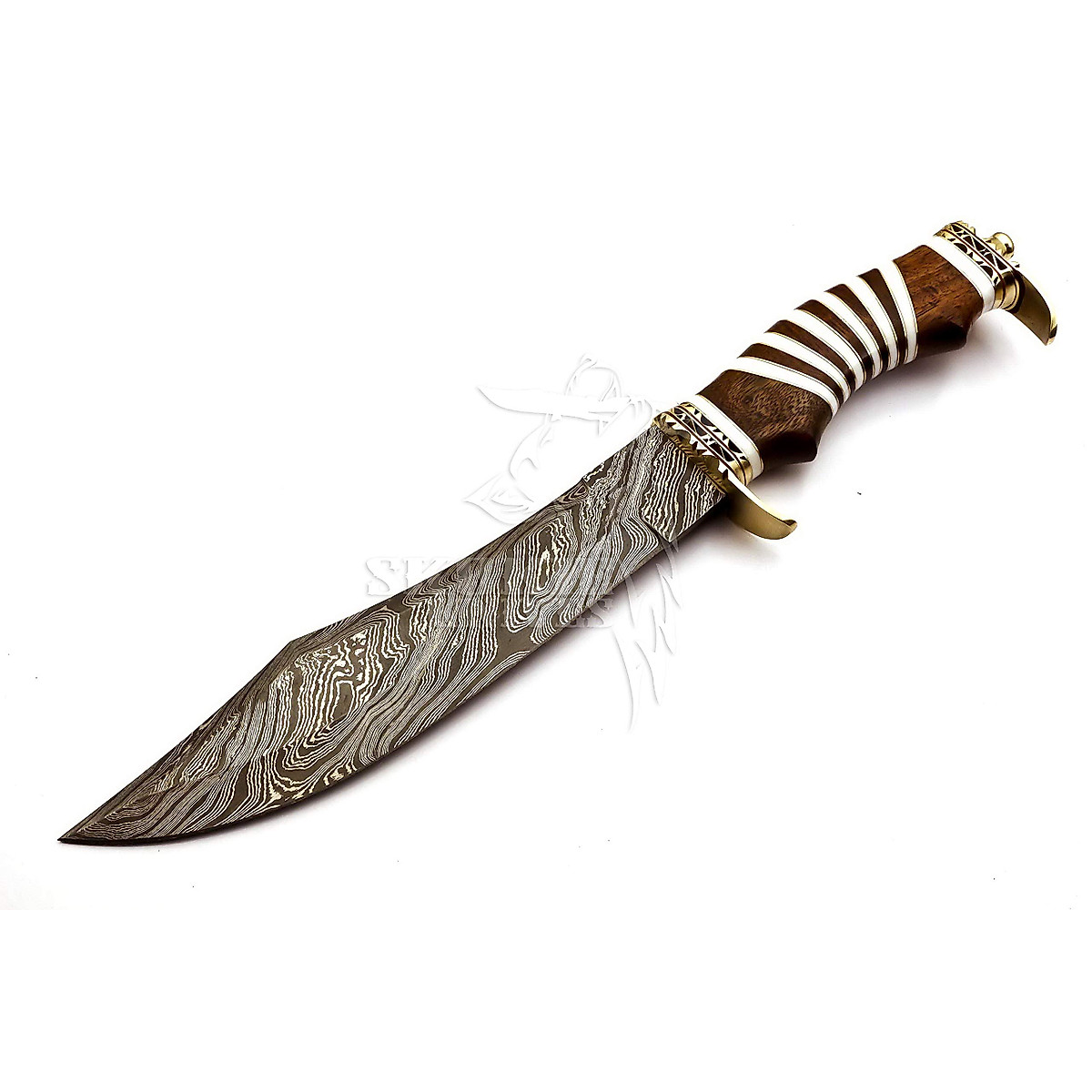 Skokie Knives Custom Hand Made Damascus Steel Hunting Knife Handle Camel Bone (Brown)
