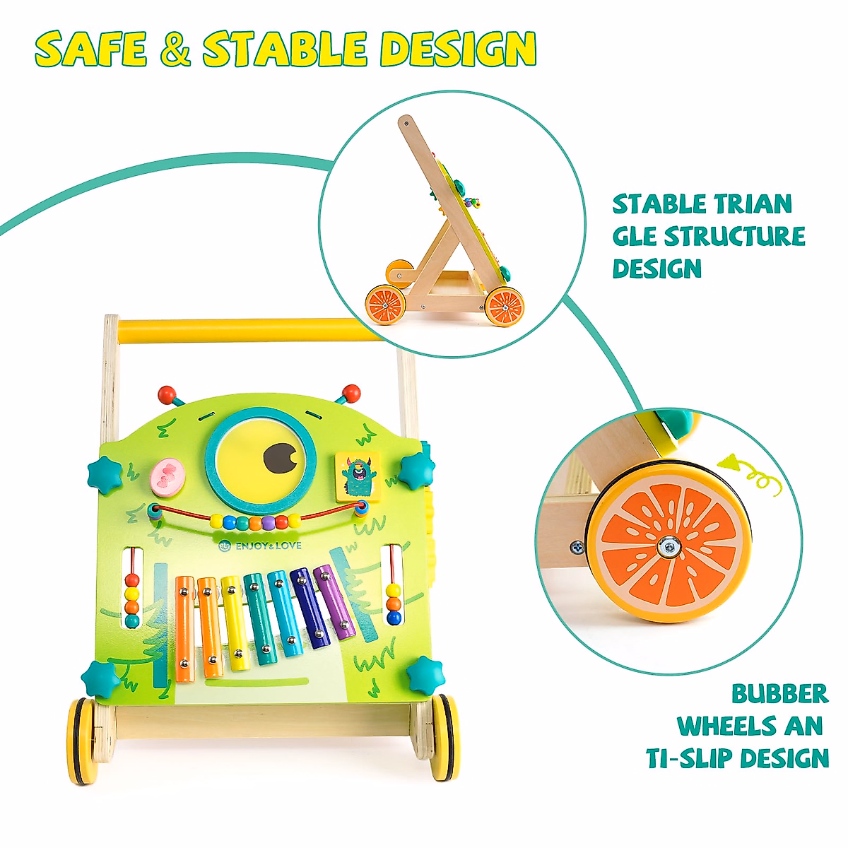 Wooden Baby Walker Baby Push Walker Sit-to-Stand Learning Walkers for Baby Toddlers Baby Walker Activity Center Toys Multifunctional Montressori Educational Toy for Boys & Girls