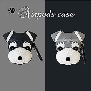 UR Sunshine AirPods Case, Newest Super Cute Sherry Schnauzer Dog Puppy AirPods Case, Ideal Gift Soft Silicone Earphone Protection Skin for AirPods1&2+Hook -Black