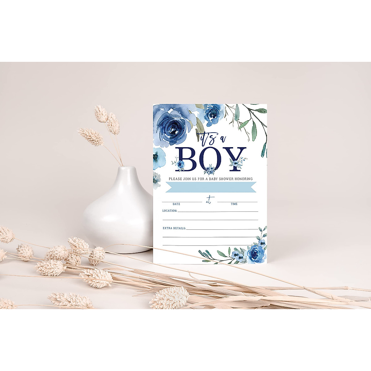 Boy Baby Shower Invitations with Book Request and Diaper Raffle Card, Blue Baby Sprinkle, 20 Fill in Invites