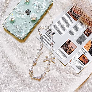 Faneiy for iPhone 13 Mini Case with Charm Chain Butterfly Flower 3D Cute Phone Case,Crystal Clear Shiny Case with Wrist Bracelet Pearl Shockproof for iPhone 13 Mini Case 5.4''