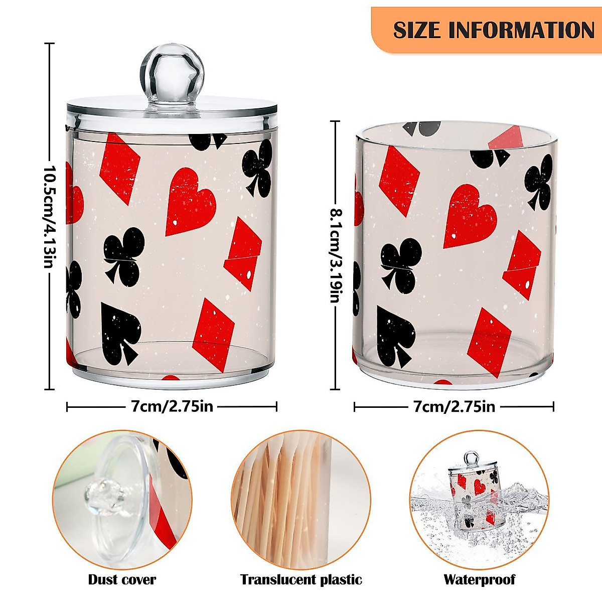 Poker Cards 2 Pack Qtip Holder Organizer Dispenser Plastic Bathroom Jars Storage Containers with Lids Clear Jars for Cotton Balls Q-Tips
