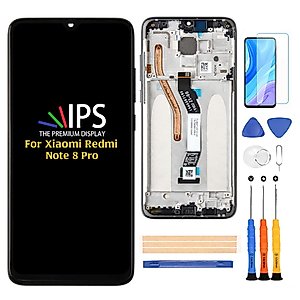 A-MIND for XiaoMi Redmi Note 8 Pro 6.53inchTouch Screen Digitizer LCD Display Assembly Replacement Kits,with Screen Protector+Tools (Black with Frame)