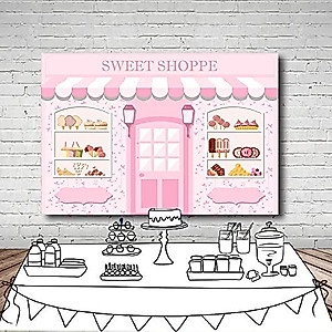 MEHOFOND Pink Sweet Shoppe Backdrop Dessert Parlor for Girls Birthday Photography Background Kids Party Banner Baby Shower Donut Ice Cream Cake Table Decor Photoshoot Studio Props 7x5ft