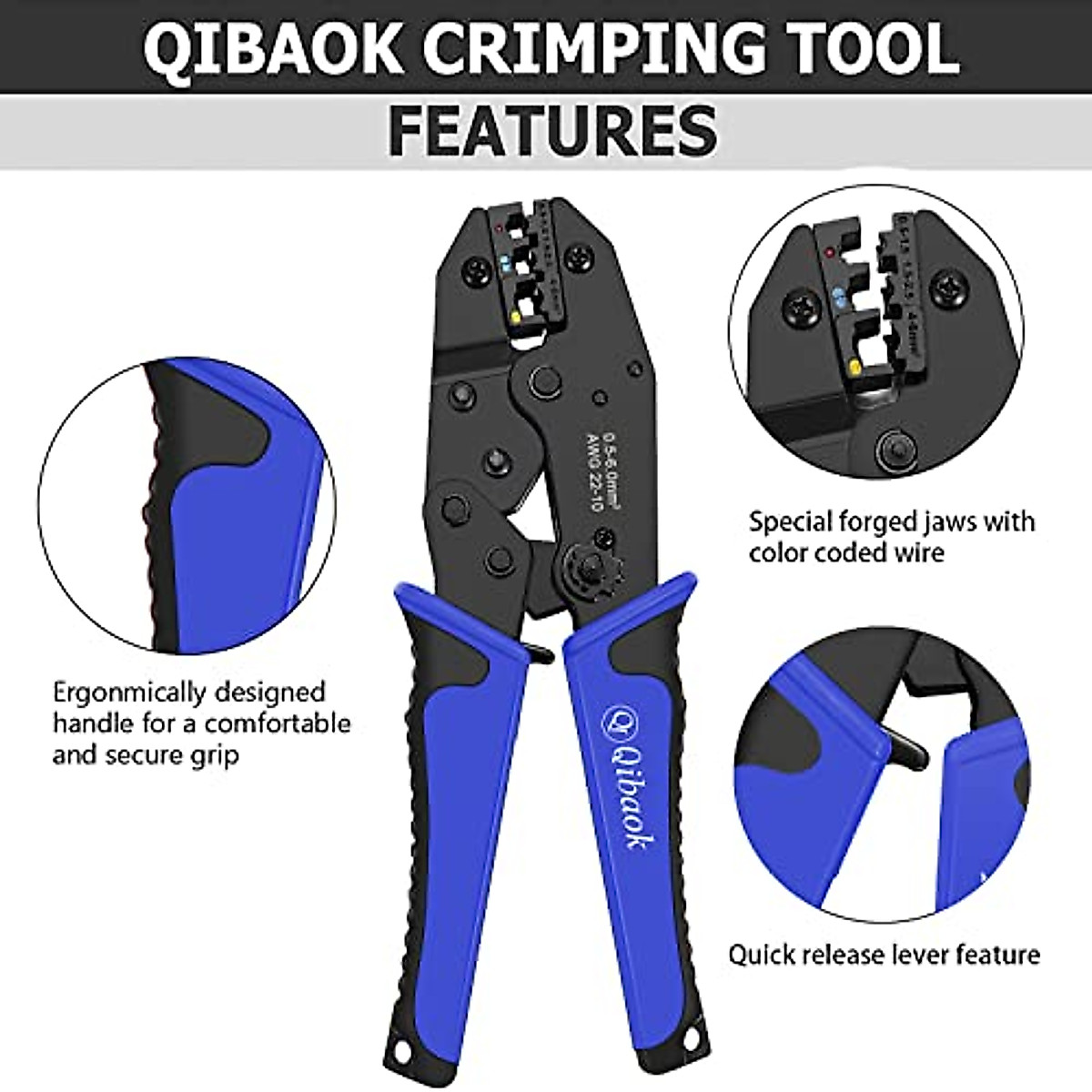 Wire Terminals Crimping Tool, Qibaok Insulated Ratcheting Terminals Crimper Kit of AWG22-10 with 800PCS Insulated Butt Bullet Spade Fork Ring Crimp Terminals Connectors