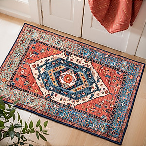 SERISSA Boho Rugs for Entryway, 2x3 Rust Entryway Rug Non-Slip Washable Small Area Rug, Ultra Soft Oriental Vintage Low-Pile Indoor Door Mat Floor Carpet for Entrance Bedroom Kitchen Bathroom