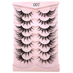 AMSDCN 7Pairs Cat Eye Eyelashes manga Lashes 3D Clear Band Lashes natural Half Lashes End Eye Elongated Mink Eyelashes Fluffy Eyelashes (07)