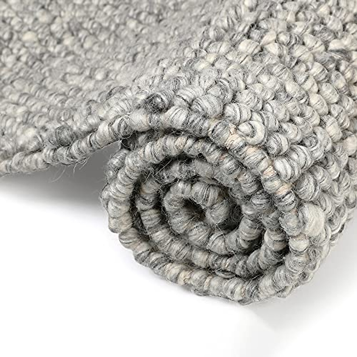 SAVON Hand Woven Wool Area Rug 3x2 Footmat Doormat Gray Woven Straw Weave Pattern