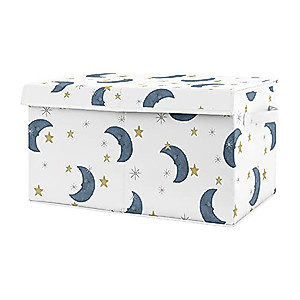 Sweet Jojo Designs Moon and Star Boy or Girl Small Fabric Toy Bin Storage Box Chest For Baby Nursery or Kids Room - Navy Blue and Gold Watercolor Celestial Sky Gender Neutral Outer Space Galaxy