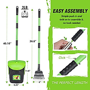 MXF Pooper Scooper Swivel Bin & Rake Kit with 20 Waste Bags, 36.6" Long Handle Adjustable Portable Non-Breakable Dog Pooper Scooper for Large Medium Small Dogs, Poop Scooper for Lawn Yard Dog Kennel