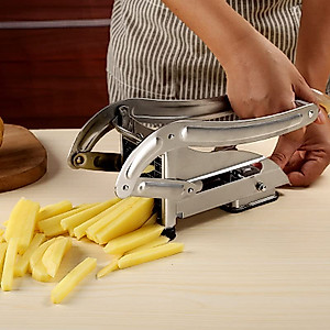 CQKWCGAB French Fry Cutter with 2 Thicker Blades | Press to Cut| non-slip mat |Cucumber,Vegetable Carrot and Potato Slicer | Fit with Air Fryer | Cutting Machine Tools for Kitchen (Extra Thicker)