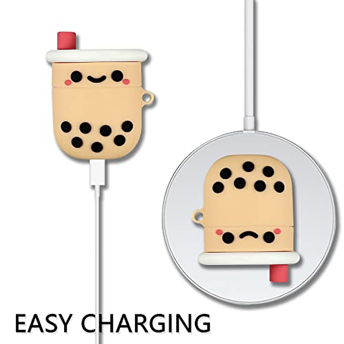 AIIEKZ Cute Airpods Case with Boba Keychain,Girly Pink Boba Milk Tea Silicone Protective Case Compatible with AirPods 2&1 Generation Case for Girls and Women