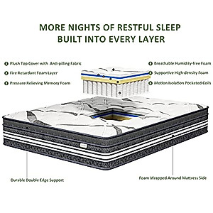 Naiveer Queen Mattress 10 Inch, Memory Foam Hybrid Mattress, Queen Size Mattress in A Box, Individually Wrapped Coils, CertiPUR-US Certified, Medium Firm Mattress for Back Pain & Pressure Relieve