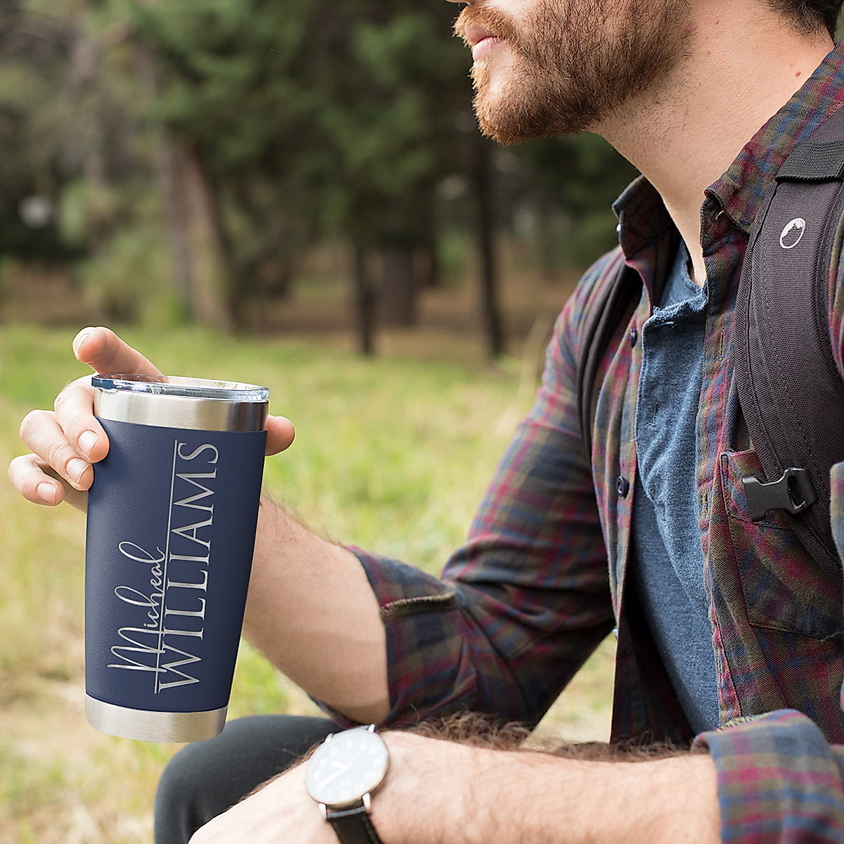 Personalized Tumblers, Stainless Steel 20 oz Tumbler w/Lid | 13 Designs | Personalized Cups Double Walled Insulated Coffee Cup for, Gym, Fitness | Hot and Cold Drink Use - Black