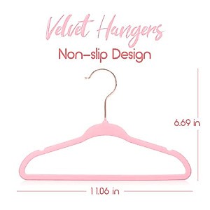 Rose Gold Baby Velvet Hangers 30 Pcs & 6 Closet Organizer Dividers, Non-Slip Kids Hangers, Pink