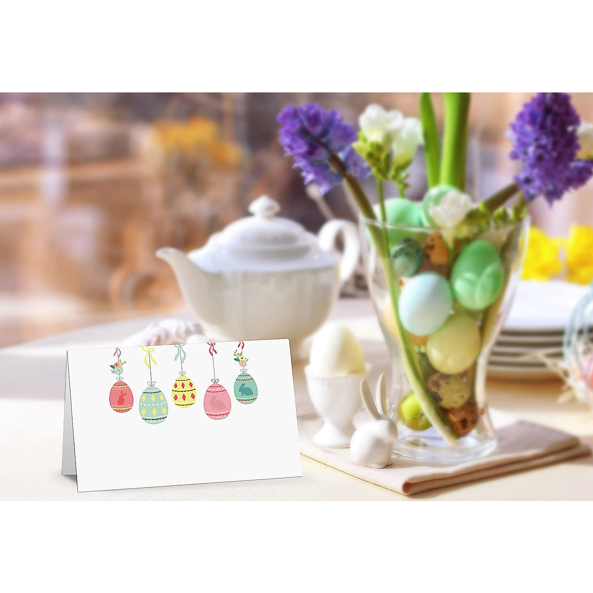 Table Place Card, Easter Tent Style Cards, Pack of 25 Half-Fold Reception Place Card, Cute Easter Egg Bunny, Easter Table Decor for Spring Wedding, Baby Shower, Dinner Party(F19)