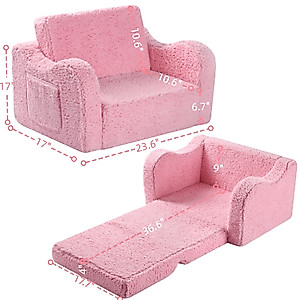 MOMCAYWEX Kids Chairs for Toddler, 2-in-1 Toddler Soft Sherpa Couch Fold Out, Convertible Sofa to Lounger for Girls and Boys, Pink