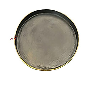 VEMMIO Breakfast Tray Metal Plate with Handles Handcrafted Round Wrought Vintage Storage Bread Dessert Trays Home Wedding Party Decor (Color : 17.8cm)