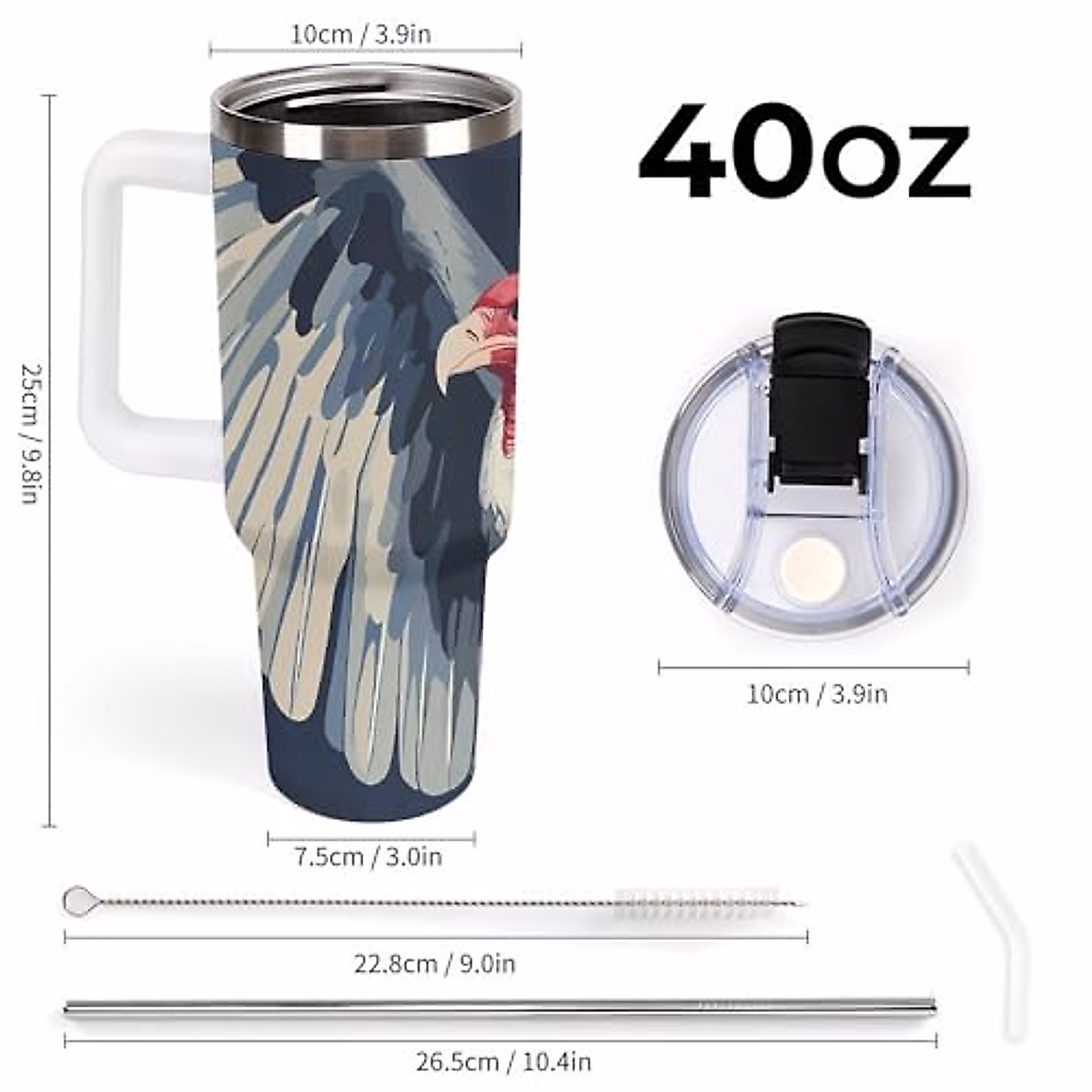 Flying Vulture Large Capacity Insulated Car Cup Travel Coffee Mug 40 Oz Reusable Tumblers with Straw and Lid