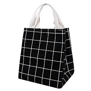 Daixers Lunch Bag Insulated Lunch Box for Women Men Kids,Reusable Adult Lunch Tote Bags for School, Work or Travel (Black Plaid)