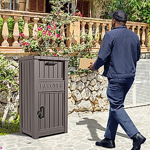LHBGO Package Delivery Box for Outside, Anti-Theft Lockable Parcel Drop Boxes Outdoor Package Delivery and Waterproof Deck Box,Storage Box for Porch, House, Curbside