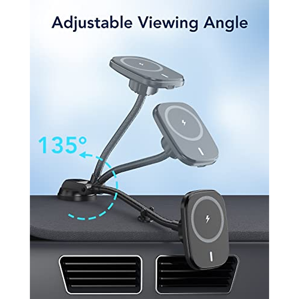 Magnetic Wireless Car Charger, TERYTH Fast Charging 360° Adjustable Auto Alignment Windshield Dashboard Phone Car Charging Mount Compatible with iPhone 14/14 Plus/14 Pro/14 Pro Max and 13/12 Series