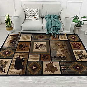 Rustic Rustic Country Brown Bear Area Rug, Vintage Carpet for Living Room, Colorblock Wildlife Novelty Lodge Pattern Suitable for Bedroom Kitchen Modern Non-Slip Washable Home Decorate (1, 5x7ft)…