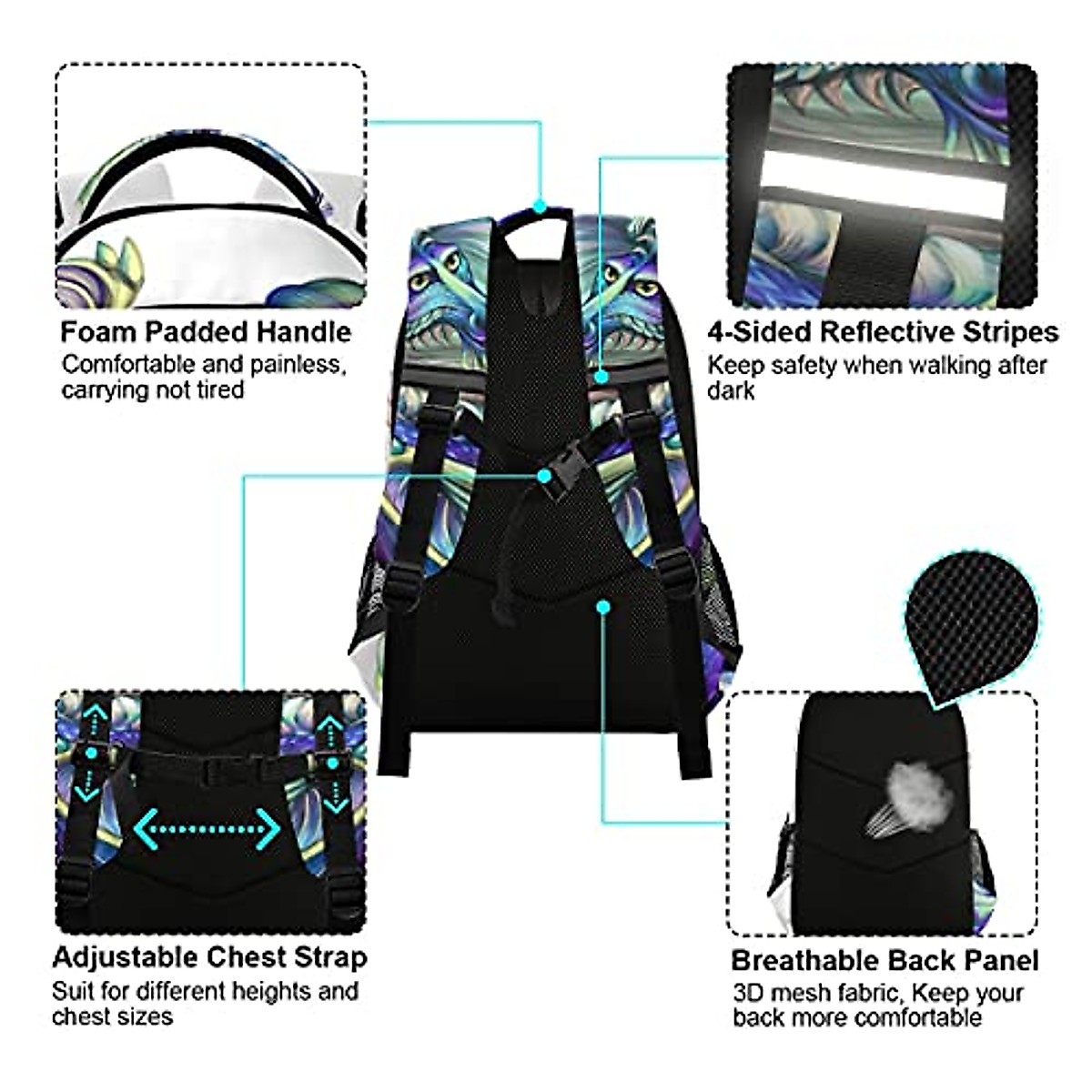 panksolu Dragon Backpack 16 Inch Laptop Water-resistant Bookbags Reflective Design Travel School Bag Casual Durable Daypack for Student with Adjustable Buckles…