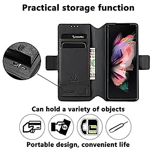 Bizzib for Samsung Galaxy Z Fold 3 Case Magnetic Closure, Wallet Case with Card Slots Light Hard PC+Leather Drop Protection Shockproof Cover with Stand for Galaxy Z Fold 3 Colored Pattern-Purple