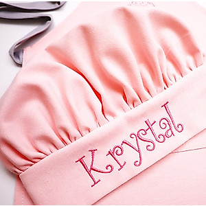 Kids Apron for Cooking Girl Embroidered Personalized Pink Teens Adults, Baking Custom Chef hat (01 pink)