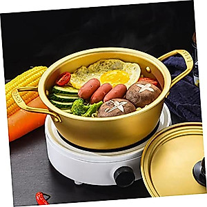 Housoutil Korean Ramen 1 Set Instant Noodle Pot Ramen Pot with Lid Pan with Lid Korean Noodle Pot Ramen Noodle Pot Sauce Pan Aluminum Tool Quick Heat Golden Ramen Cookware Ramen Cooker