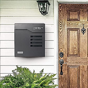 Large Mailbox Wall Mount with Lock, Decaller Modern Mailboxes for Outside, Black, 14.4" x 13" x 4.2"