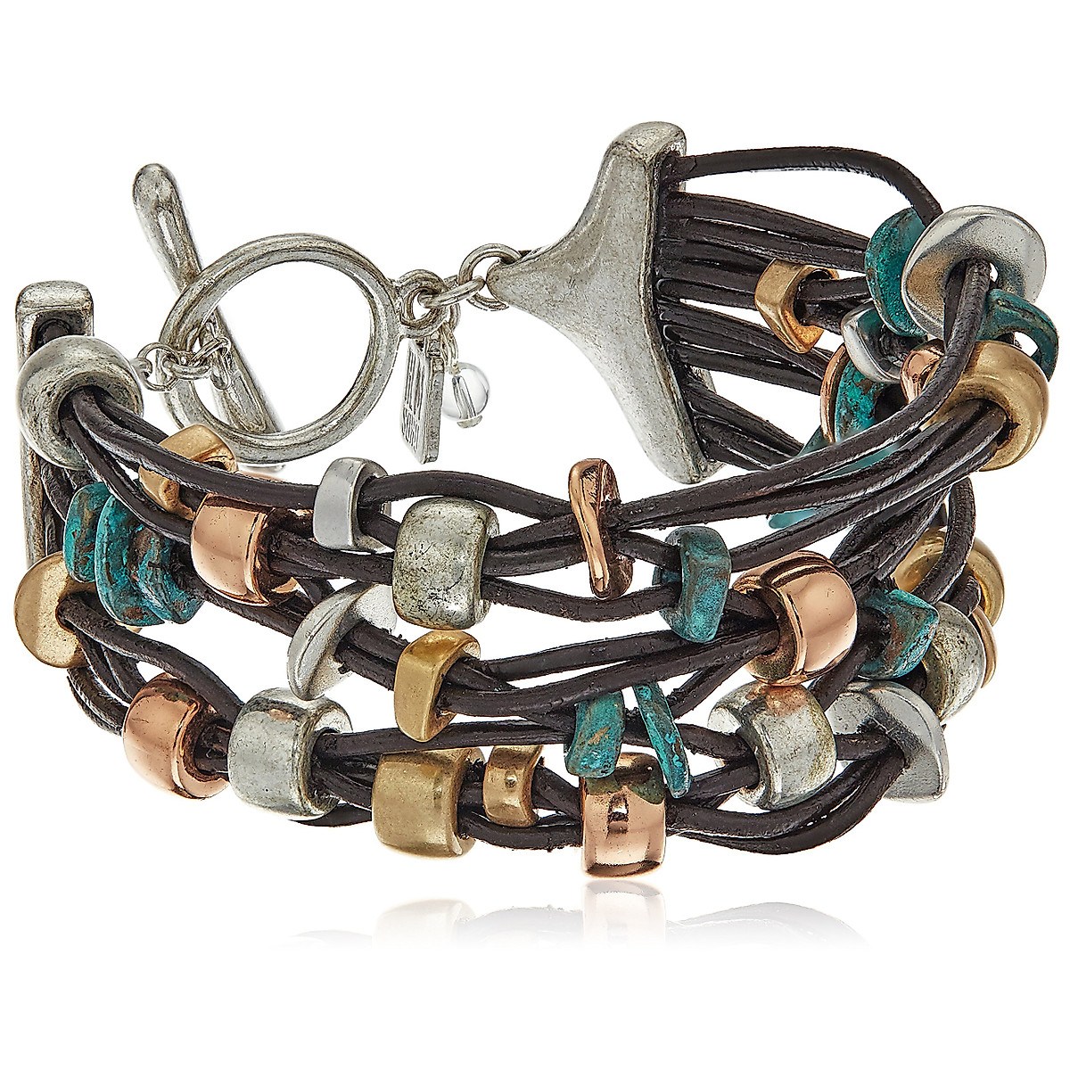 Robert Lee Morris Femme Petal Patina Mixed Metal Bead Multi-Row Toggle Bracelet